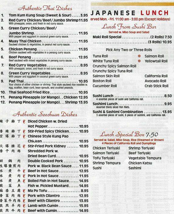 Carta del restaurante Z.Wei, Exton