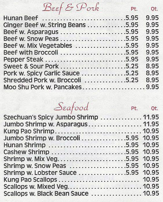 Carta del restaurante Z.Wei, Exton