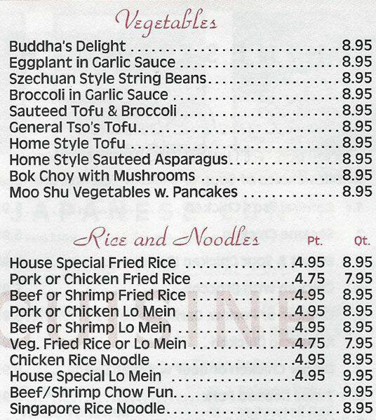 Carta del restaurante Z.Wei, Exton