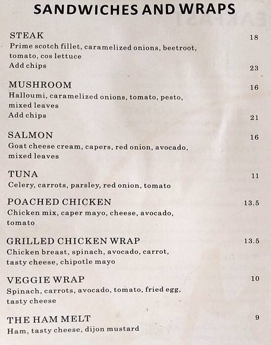 Menu at Vini's cafe, Manly