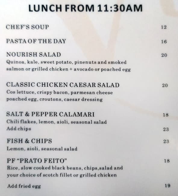 Menu at Vini's Cafe, Manly