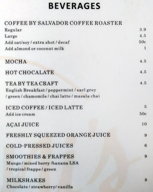 Menu at Vini's Cafe, Manly