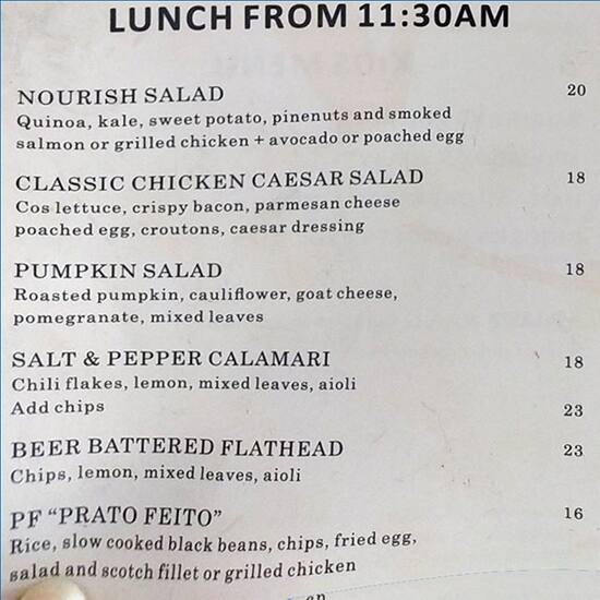 Menu at Vini's cafe, Manly