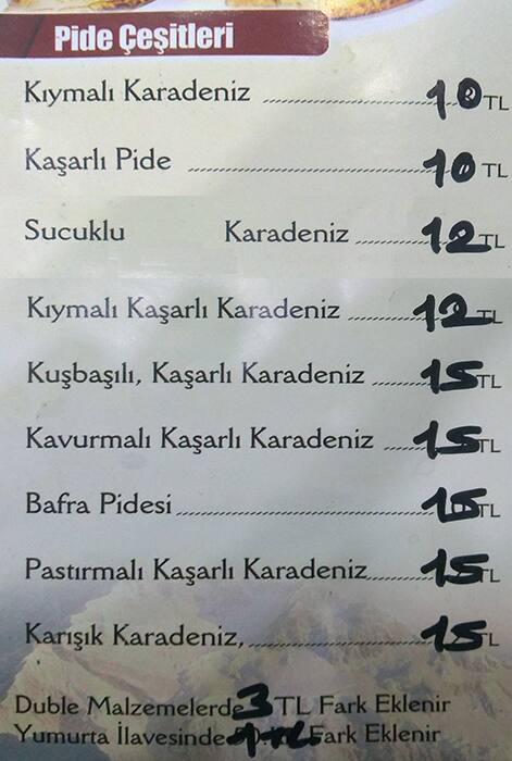 Menu at K2 Pizza, Istanbul