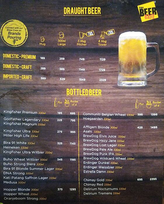 Menu at The Beer Cafe, Delhi