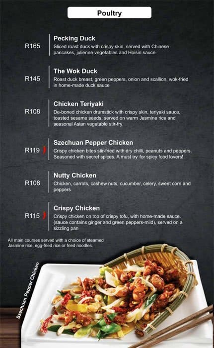 Menu at Brazen Music Cafe, Pretoria