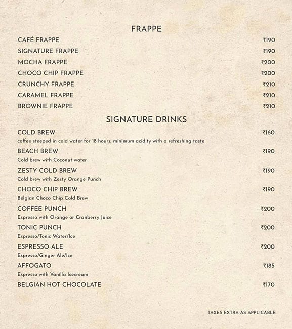 Menu at Town Coffee 2.0, Jaipur