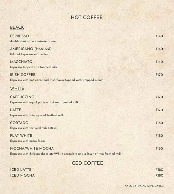 Menu at Town Coffee 2.0, Jaipur