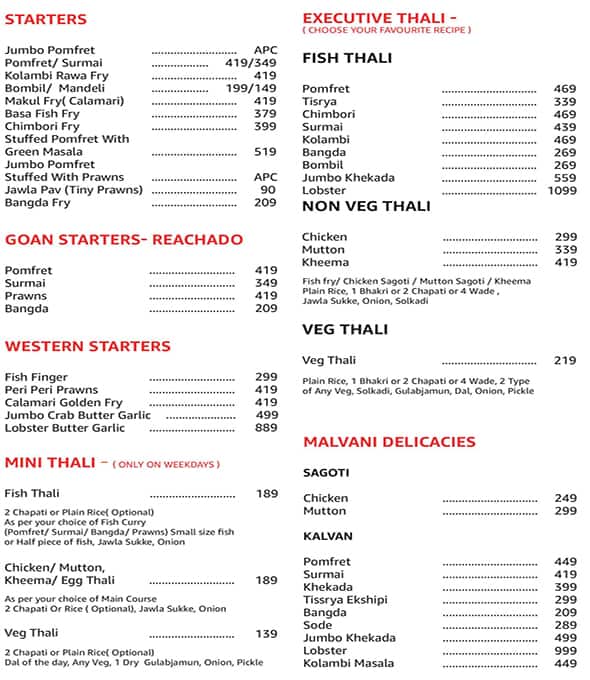 Menu of Konkan Fusion, Airoli, Navi Mumbai