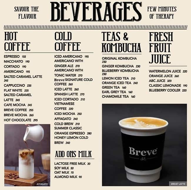 Menu at Breve Cafe, Mumbai