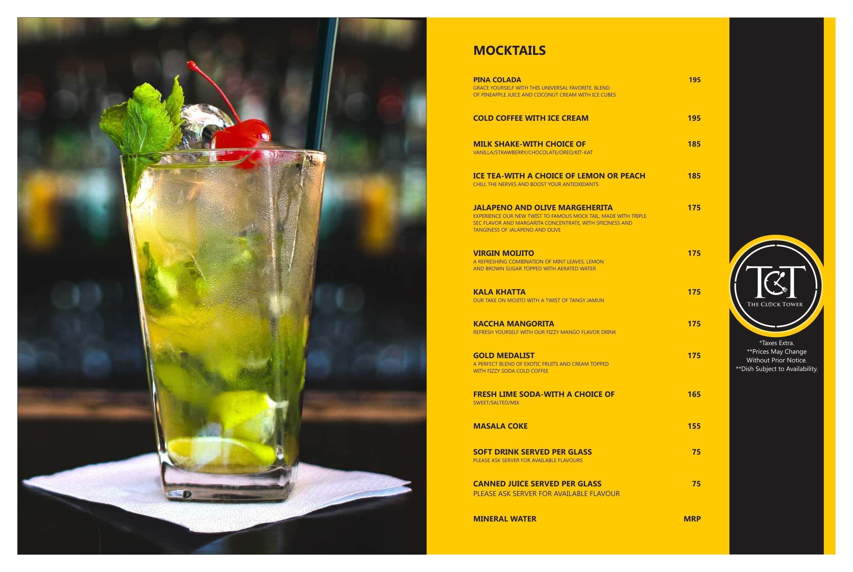 Menu of The Clock Tower, Raj Nagar, Ghaziabad