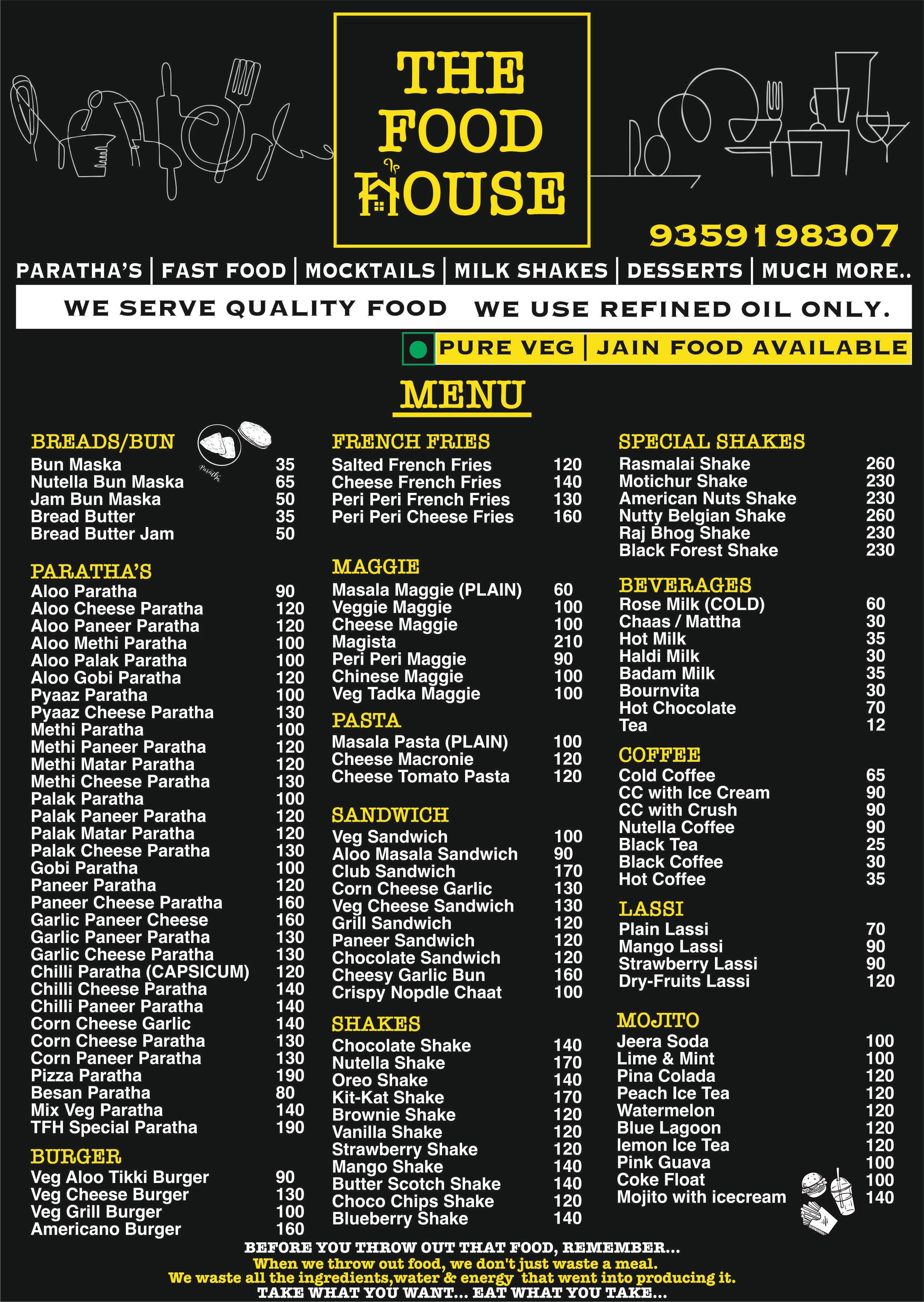 Menu of The Food House TFH, Senapati Bapat Road, Pune