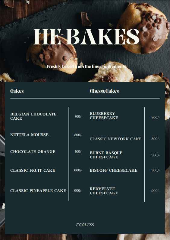 Menu of He Bakes, Sector 37, Noida