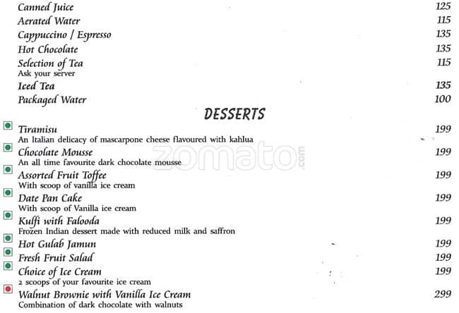 Menu at Zodiac - Fortune Select Loudon, Kolkata, 21B