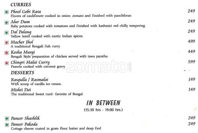 Menu at Zodiac - Fortune Select Loudon, Kolkata, 21B