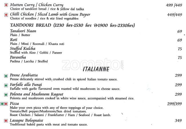 Menu at Zodiac - Fortune Select Loudon, Kolkata, 21B