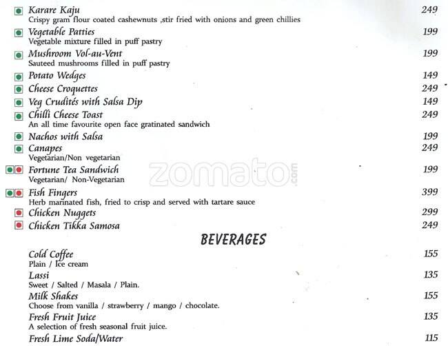 Menu at Zodiac - Fortune Select Loudon, Kolkata, 21B