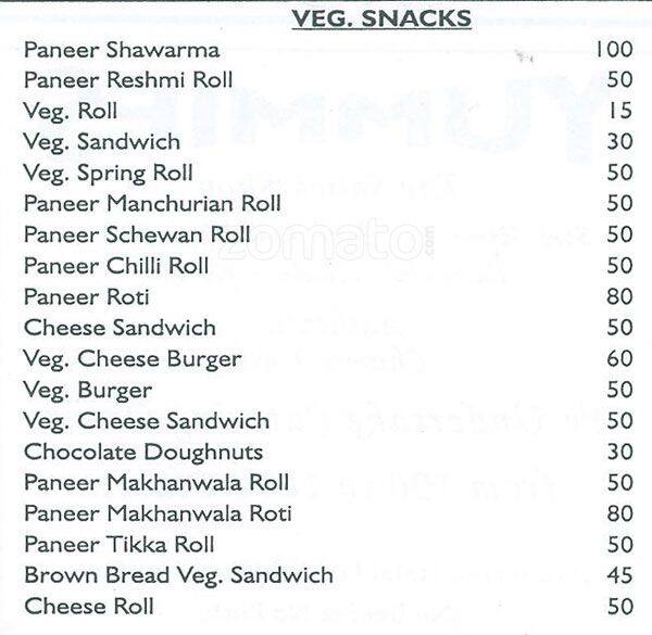 Yummies Menu, Menu for Yummies, Carter Road, Bandra West, Mumbai - Zomato