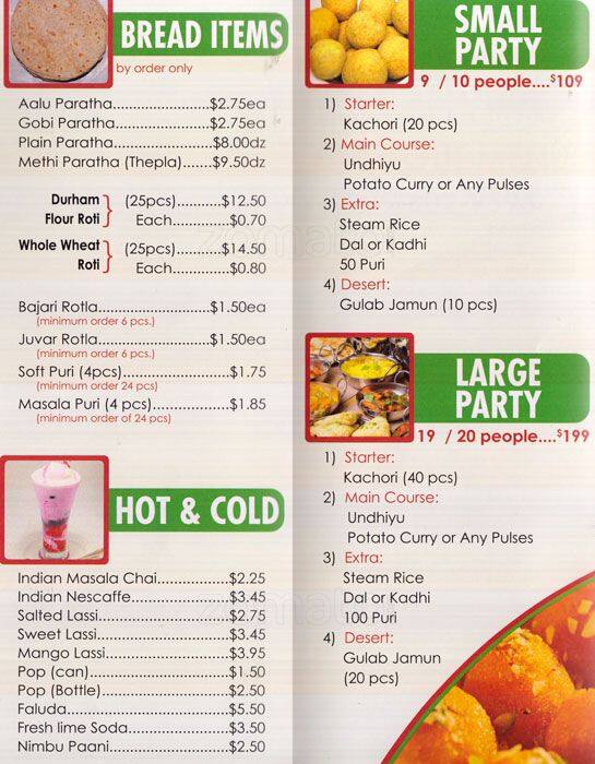 Menu at Kala's Kitchen, Toronto