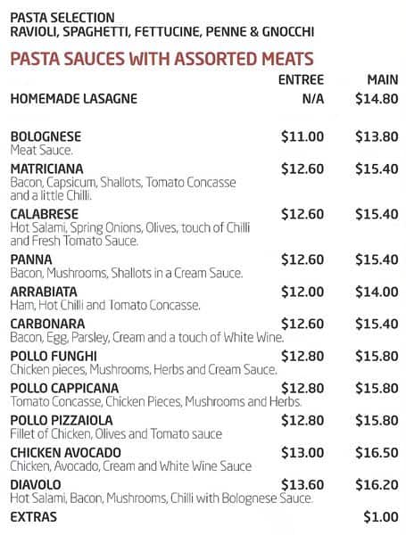 Menu at Stefano's Pizzeria, Keilor East