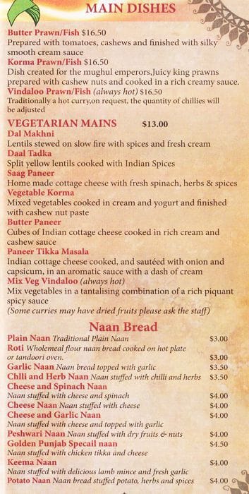 Menu at Golden Punjab Indian Restaurant, Helensvale