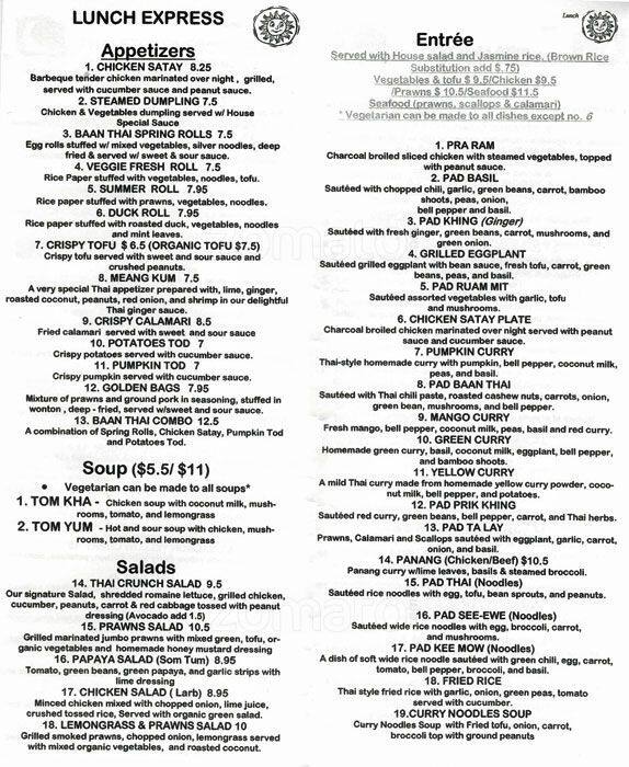 Baan Thai Menu Menu For Baan Thai Lafayette Lafayetteorinda Urbanspoonzomato