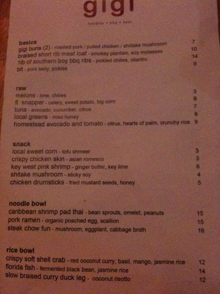 Menu at gigi desserts, Miami