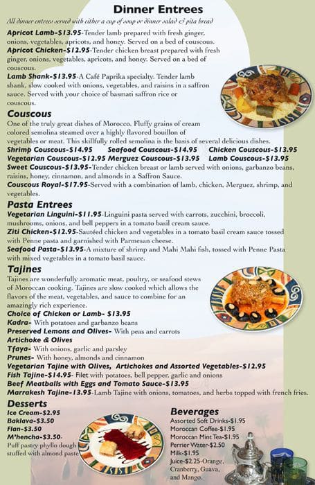 Menu at Cafe Paprika, Aurora, E Mississippi Ave