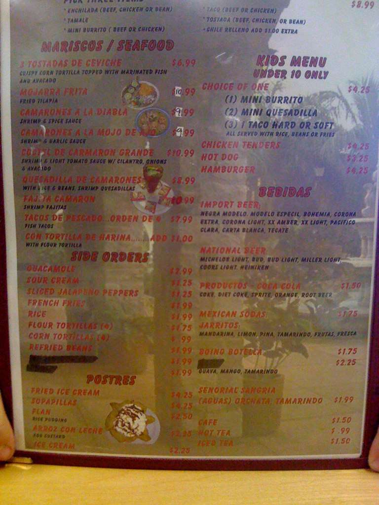 Menu at El Toro Negro (the black bull) mexican buffet y taqueria ...