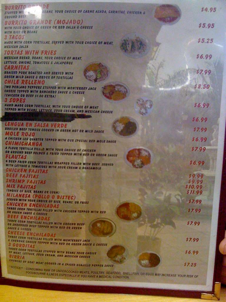 Menu at El Toro Negro (the black bull) mexican buffet y taqueria ...