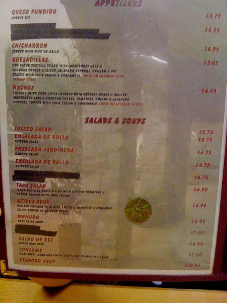 Menu at El Toro Negro (the black bull) mexican buffet y taqueria ...
