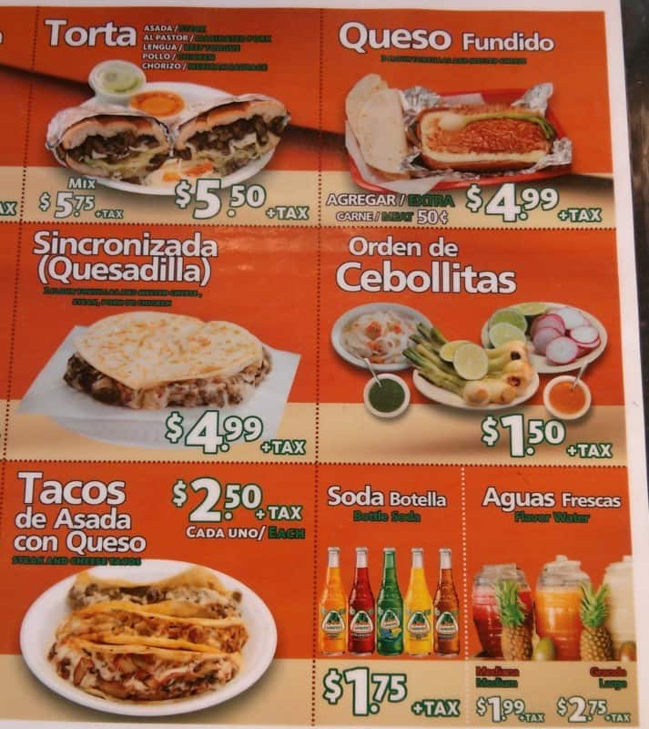 Menu at Tacos 46 restaurant, Indianapolis