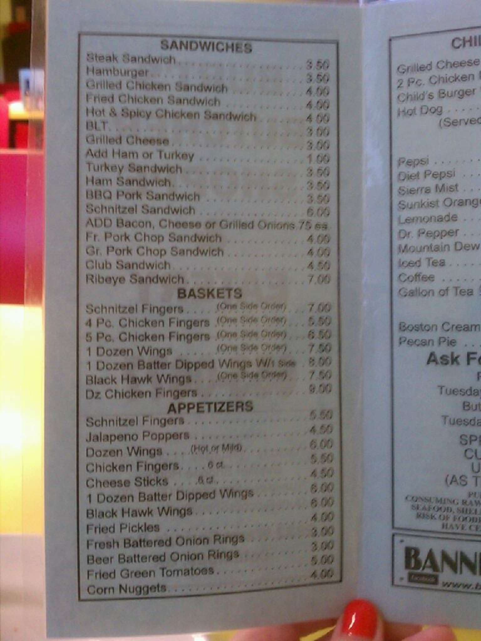 Menu at Burts Butcher Shoppe restaurant, Columbus