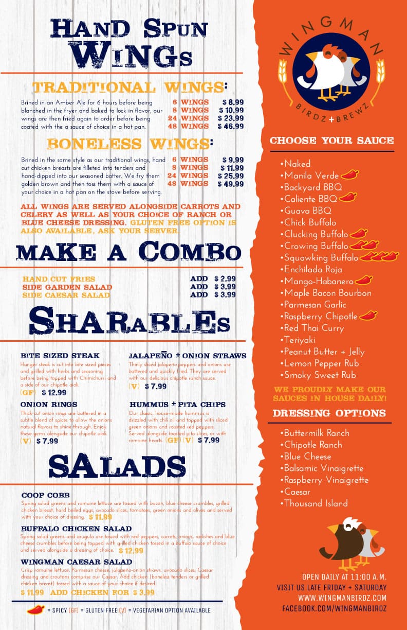 Menu at Wingman Birdz + Brewz pub & bar, Walla Walla