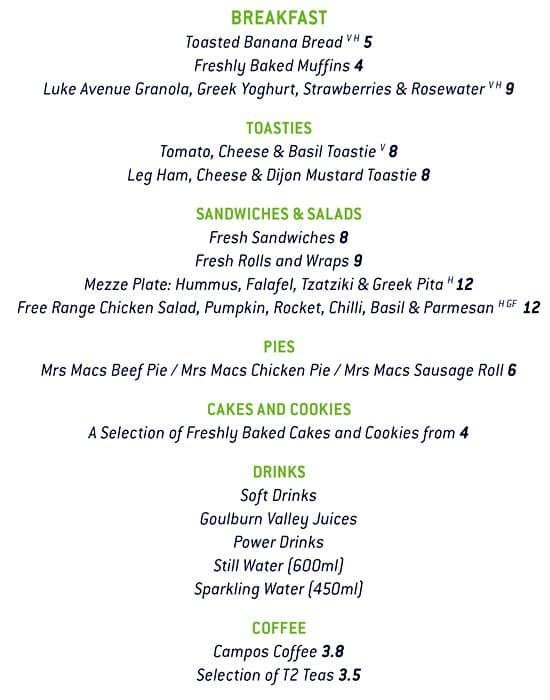 Menu at Village Cafe at Rookwood General Cemetery, Rookwood