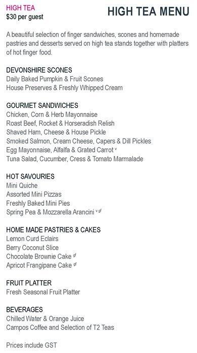 Menu at Village Cafe at Rookwood General Cemetery, Rookwood