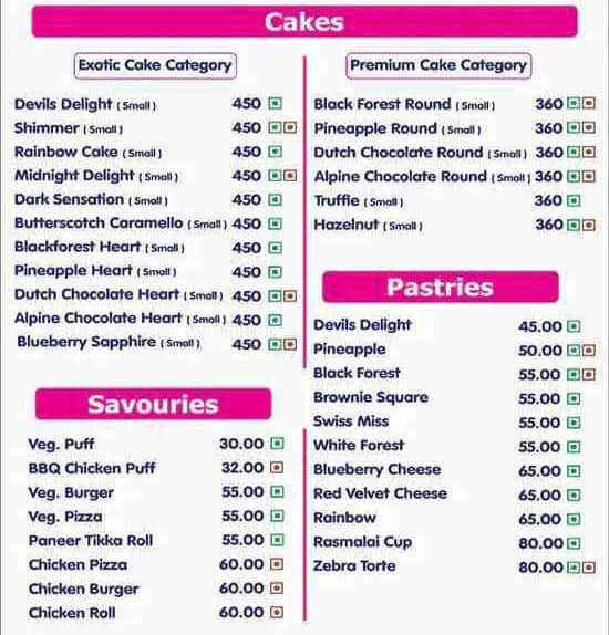 Menu at Monginis, Kolkata, 213/1