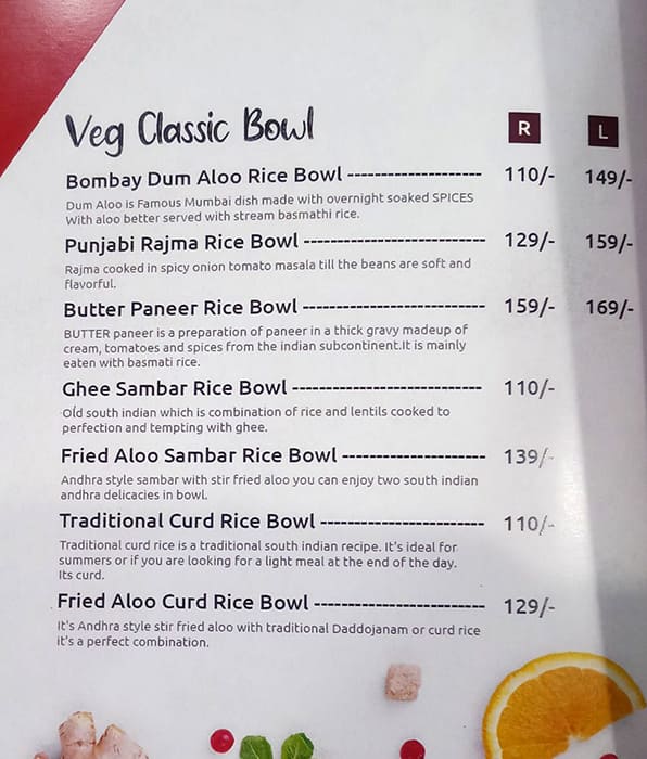 Menu of Rice Bowl, Nizampet, Hyderabad