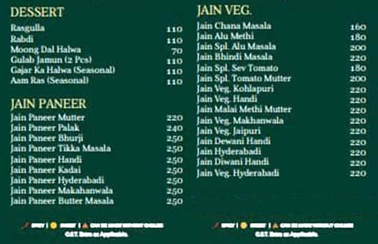 Menu at K Bhagat Tarachand, Indore, Indore