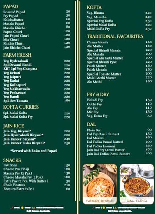 Menu at K Bhagat Tarachand, Indore, Indore