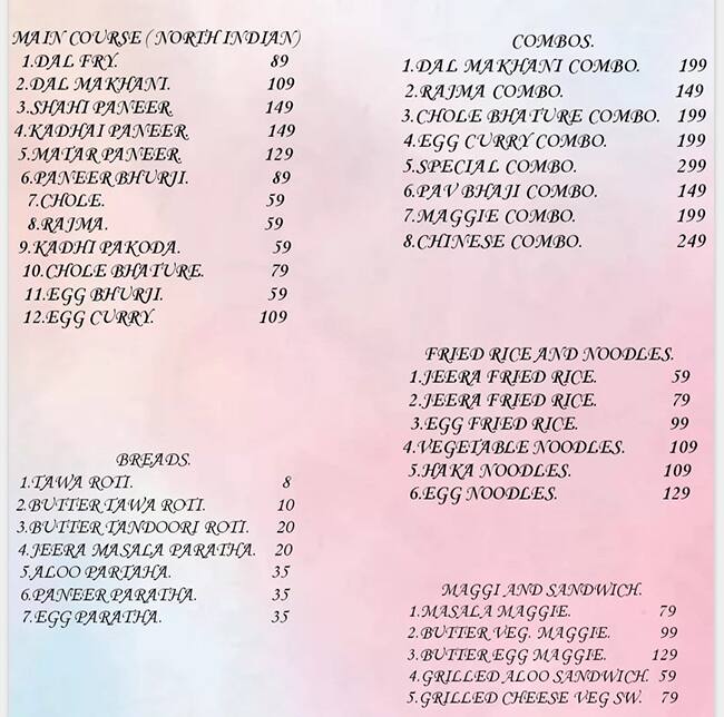 Menu at Namastey Meerut, Meerut