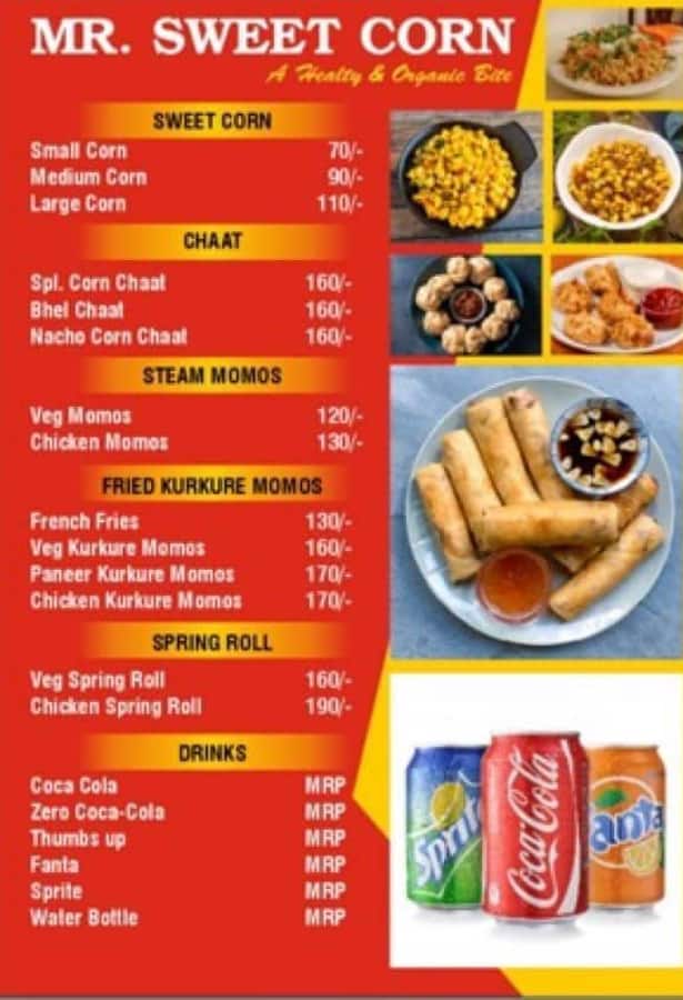 Menu of Mr Sweet Corn, DLF Phase 1, Gurgaon