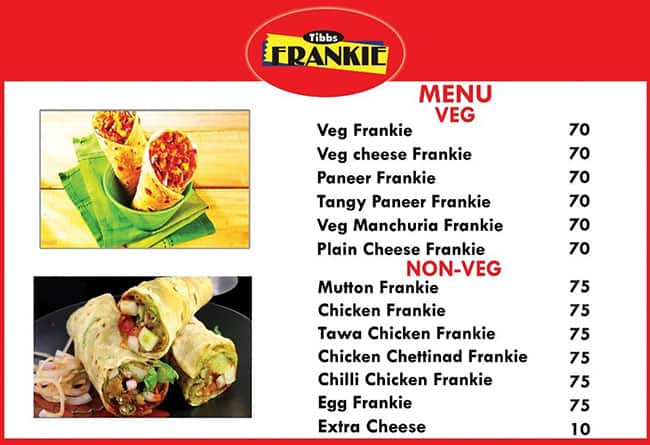 Menu of Tibb's Frankie - Serving Rolls Since 1969, Balayya Sastri ...