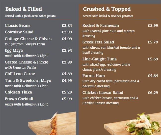 Menu at Spudulike restaurant, London, St Ann's Shopping Centre