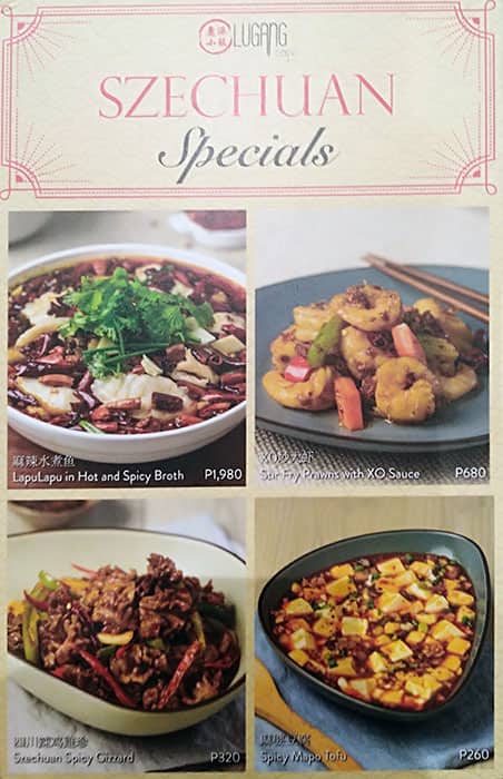 Menu at Lugang Cafe, Parañaque