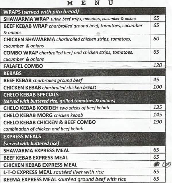 Menu at Kazam Kebab House restaurant, Mandaluyong