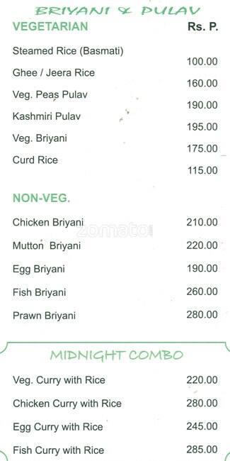 Menu at Prince, Chennai