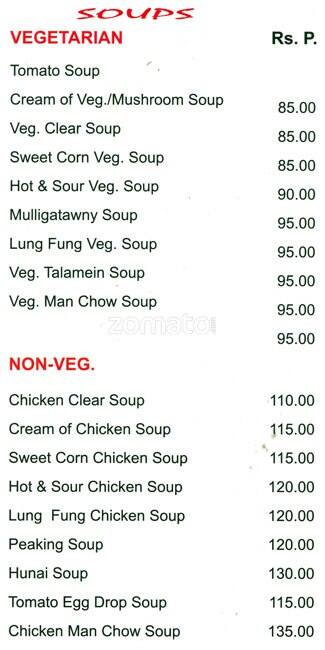 Menu at Prince, Chennai