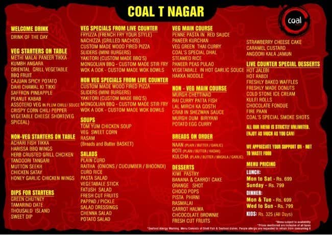 Coal Barbecues Menu, Menu podniku Coal Barbecues, T. Nagar, Chennai ...