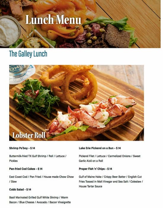 Menu at Rodney’s Oyster House restaurant, Toronto